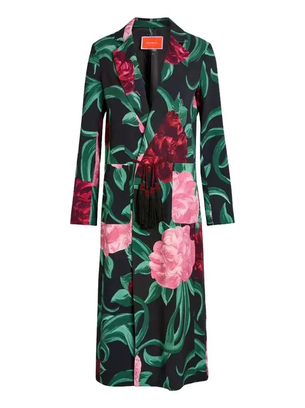 La DoubleJ Floral-print Duster Coat - Black
