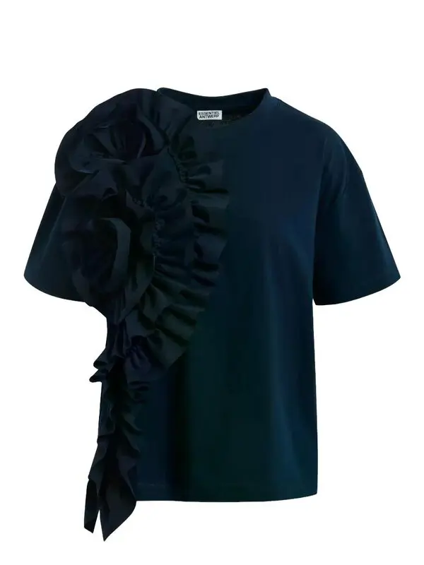 Essentiel Antwerp Floral Detail T-shirt With Ruffle - Blue
