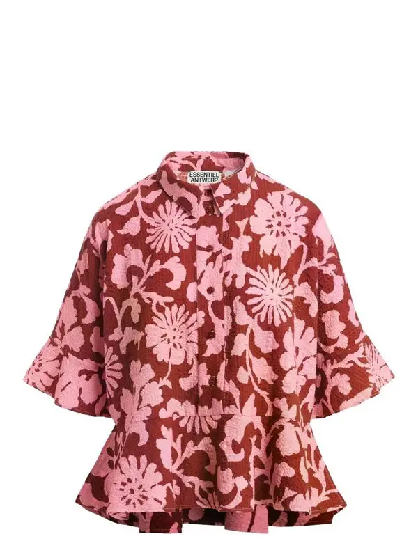 Essentiel Antwerp Floral-print Peplum-hem Blouse - Brown