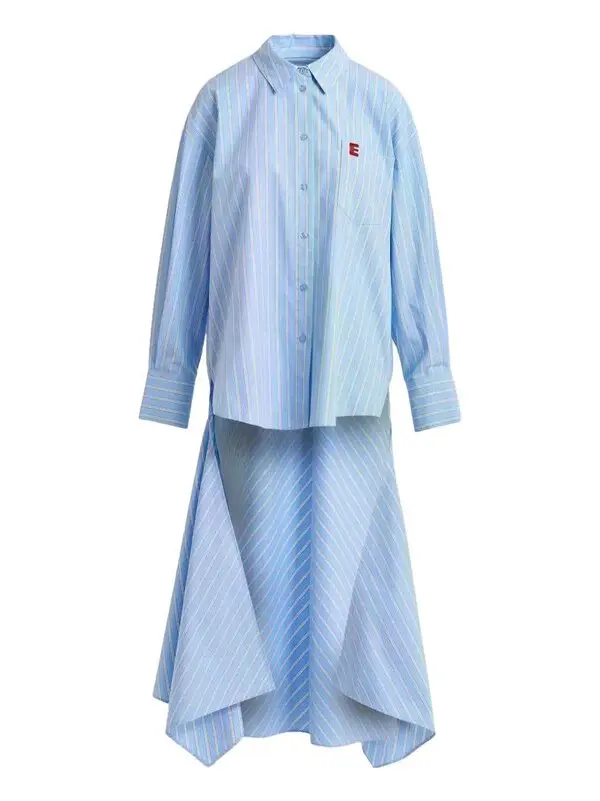Essentiel Antwerp Striped Shirt With Asymmetrical Hem - Blue