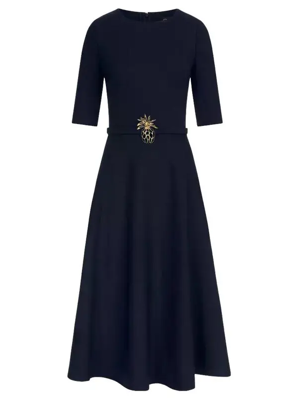 Oscar De La Renta Pineapple Belt Wool Dress - Blue