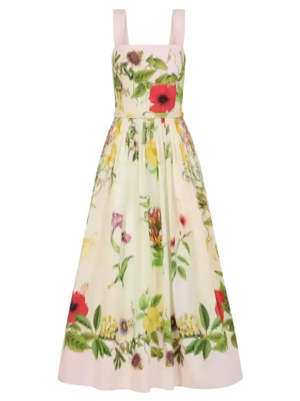 Oscar De La Renta Floral Cotton Poplin Dress - Neutrals