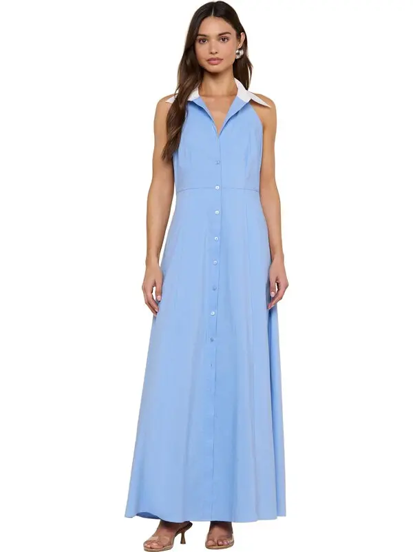 L'Agence Maurie Poplin Maxi Dress - Vista Blue/white