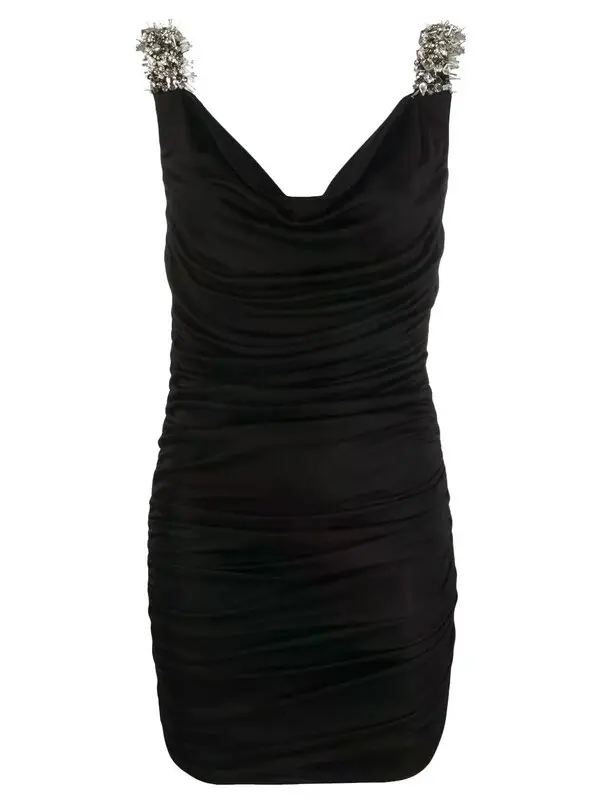 Pinko Embellished Gathered Mini Dress - Black