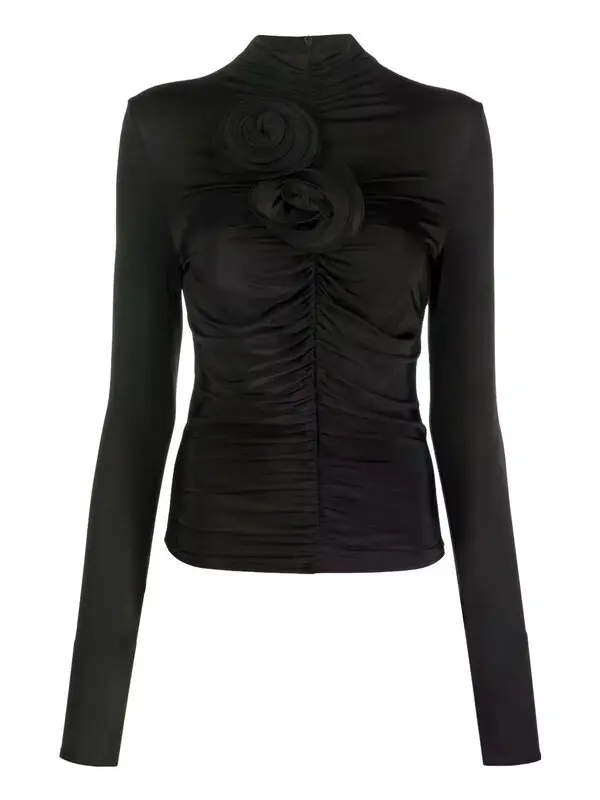Magda Butrym Floral-appliqué Ruched Jersey Top - Brown