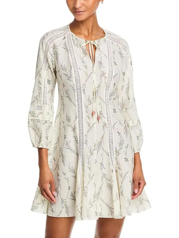 Veronica Beard Ollian Lace Inset Mini Dress - Dove Multi