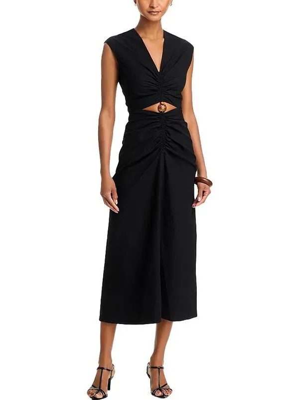 Veronica Beard Marisabel Ruched Cotton Blend Midi Dress - Black