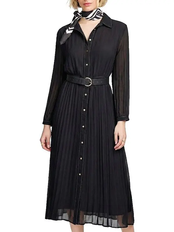ELLE COLLECTION Woven Pleated Midi Dress - Black