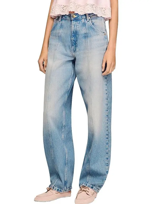 Sandro High-rise Faded Barrel Jeans - Blue Jean