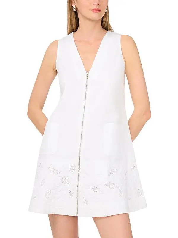 1.State V-neck Embroidered Mini Dress - Ultra White
