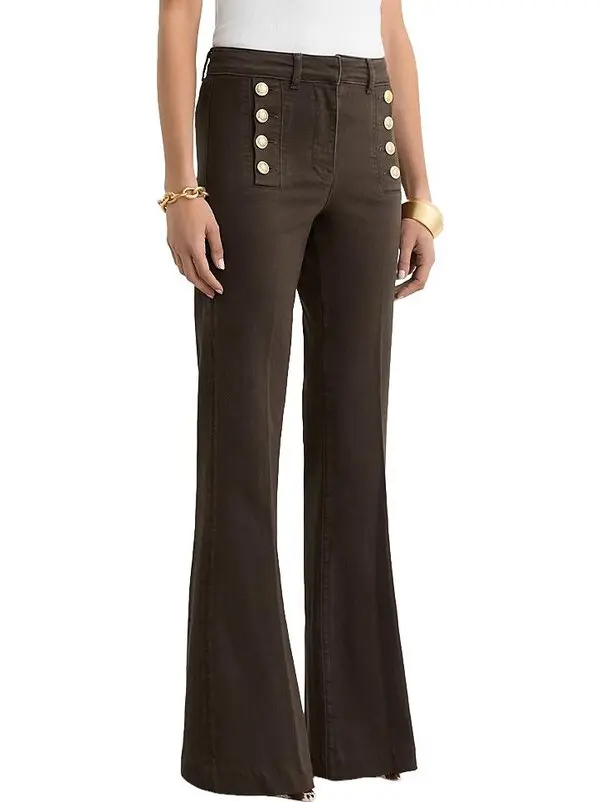 REISS Athena High Rise Flare Leg Jeans - Khaki Green