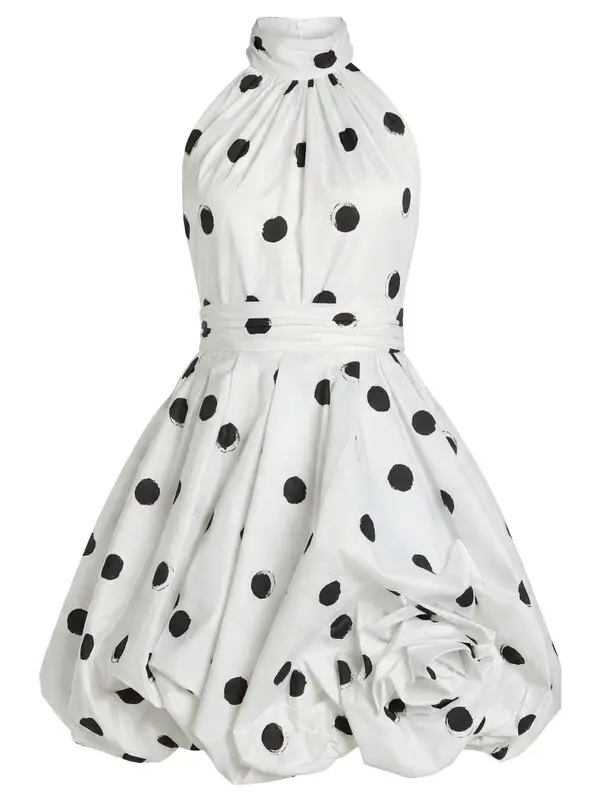 Mac Duggal Polka Dot Mini Dress With Rose Accent - White