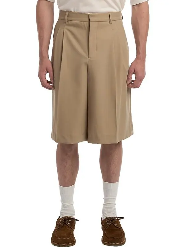 Ami Low Waist Wide Leg Bermuda Shorts - Beige Taupe