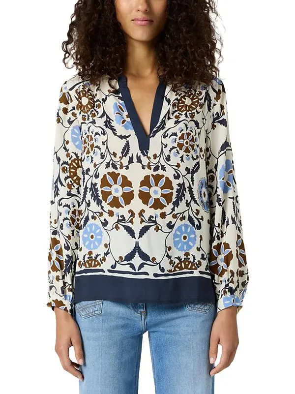 Gerard Darel Split Neck Printed Top - Ecru