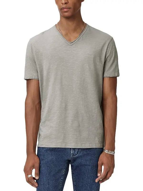 John Varvatos Miles Slub Cut Raw Edge V-neck Tee - Grey Sky