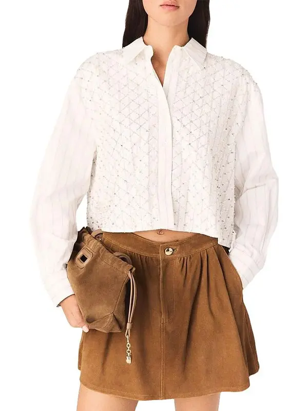 Maje Ciraya Beaded Cropped Shirt - White