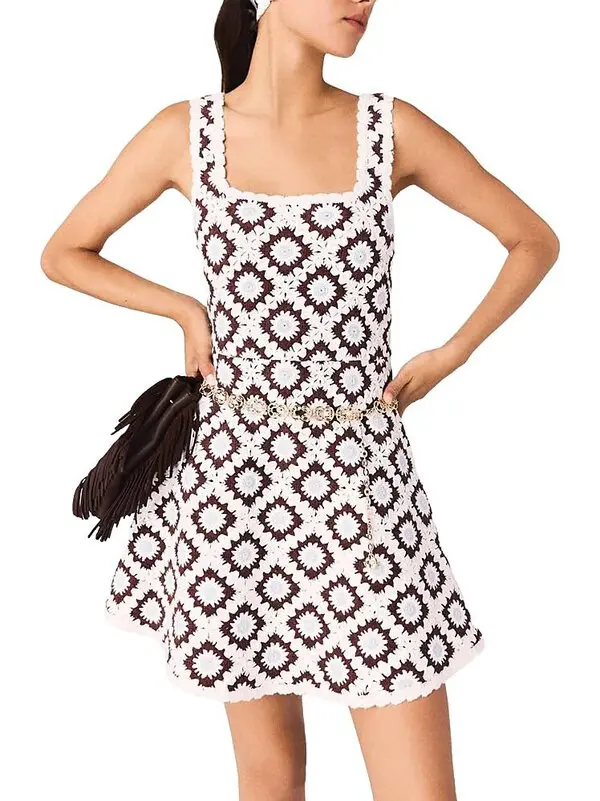 Maje Floral Crocheted Dress - Brown / Blue