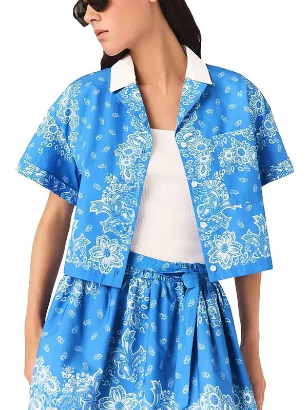 Maje Contrast Collar Printed Shirt - Sky Blue Bandana Print