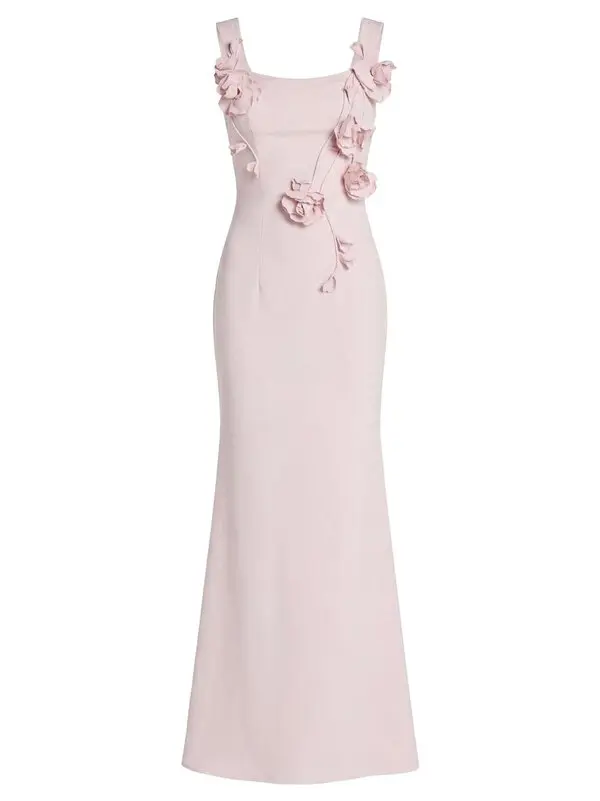 Mac Duggal Crepe Column Gown With Floral Detail - Pink