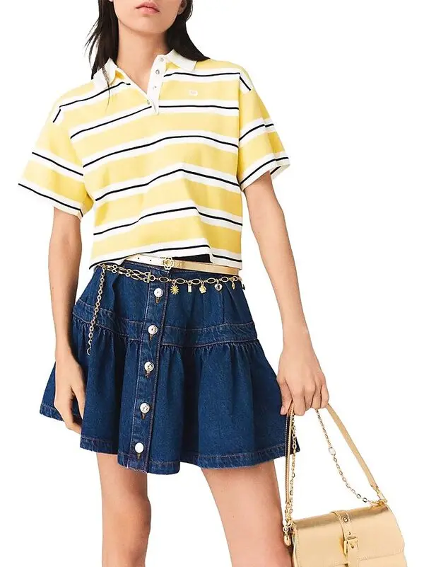 Maje Malisse Striped Short Sleeve Polo Shirt - Pale Yello
