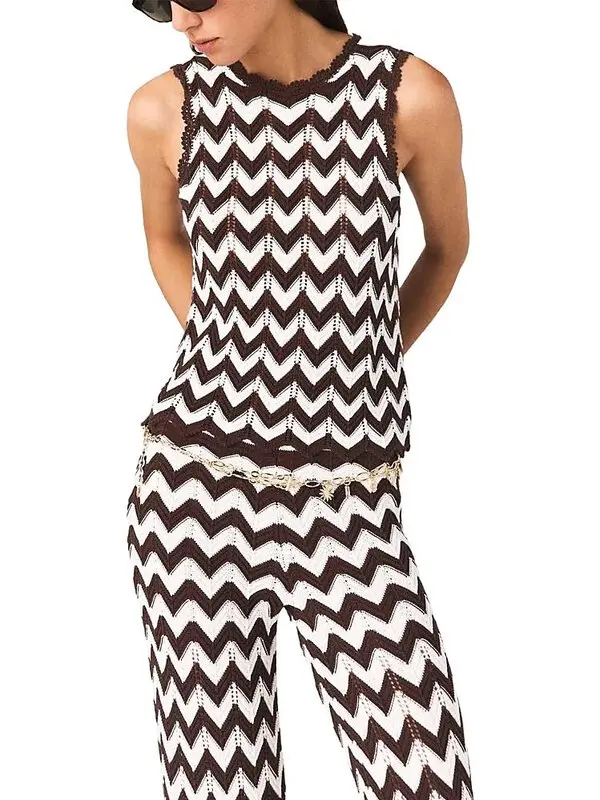 Maje Zig Zag Crochet Top - Brown/white