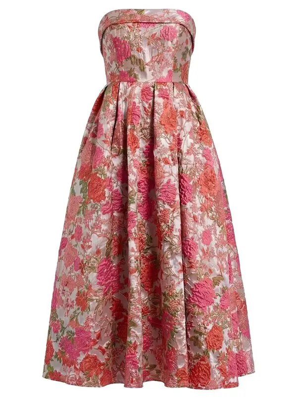 Mac Duggal Floral Brocade A-line Midi Dress - Pink