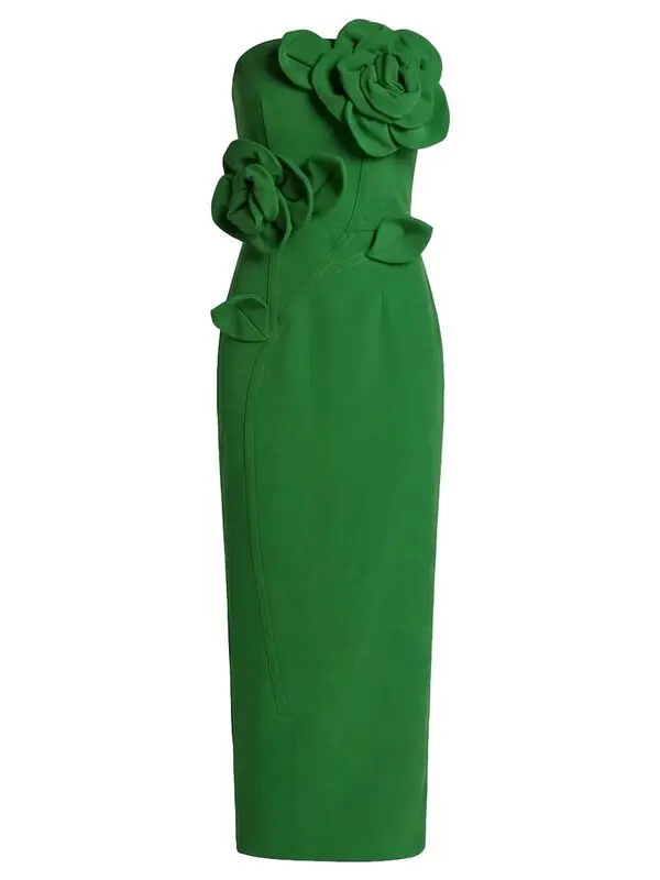 Mac Duggal Strapless Crepe Dress With 3d Flower Detail - Green