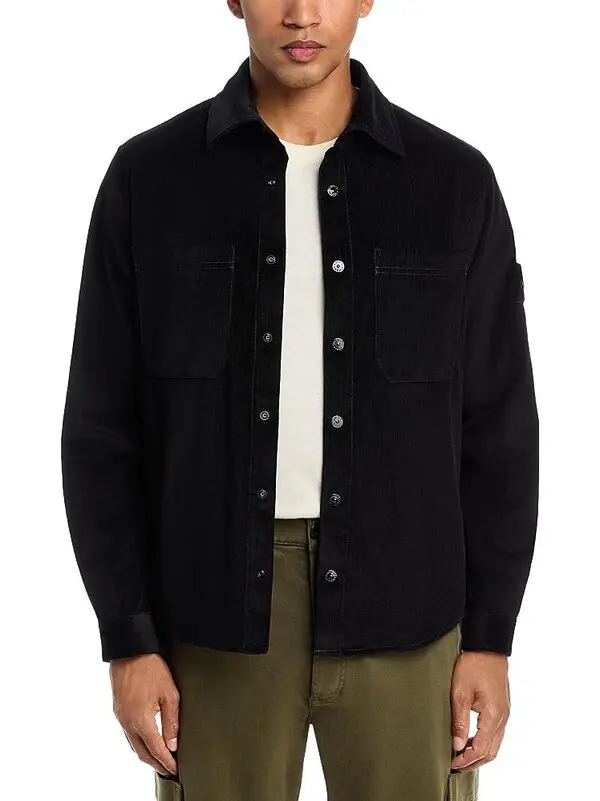 Stone Island Cotton Micro Corduroy Snap Front Overshirt - Black