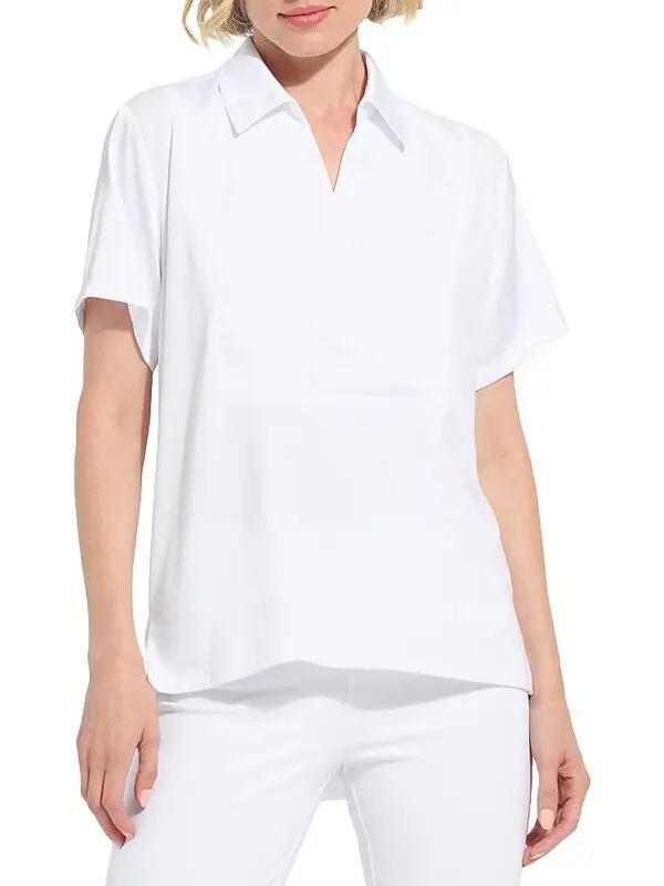 Lyssé Safira Shirt Collar Mixed Media Top - White