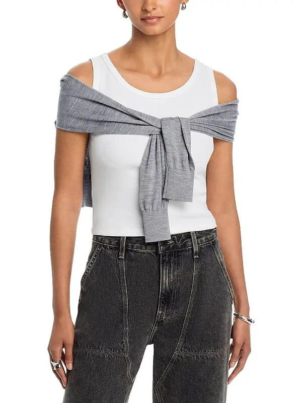 Alexander Wang Cropped Tank Top With Layered Cardigan Detail - Heather Grey