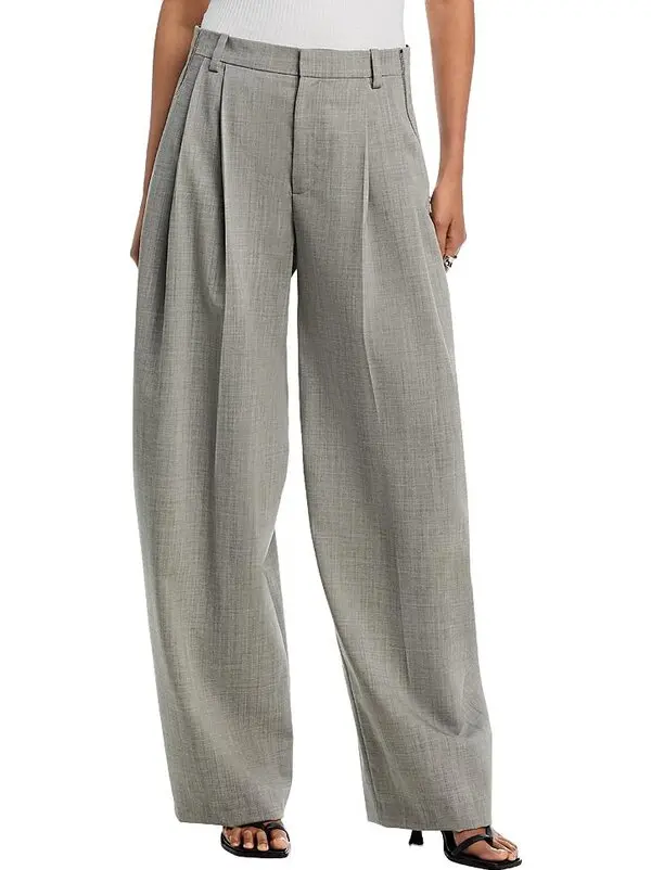 Alexander Wang Mid Rise Tailored Wide Leg Pants - Light Heather Grey