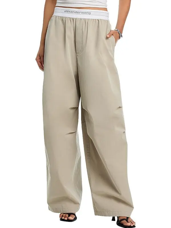 Alexander Wang Mid-rise Logo Waistband Pants - Stone