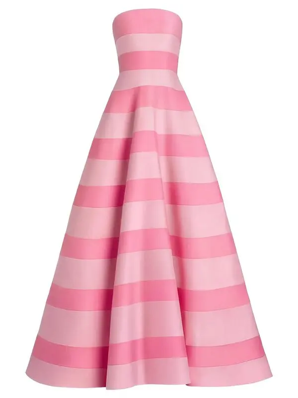 Mac Duggal Striped Satin Strapless Ball Gown With Pockets - Pink