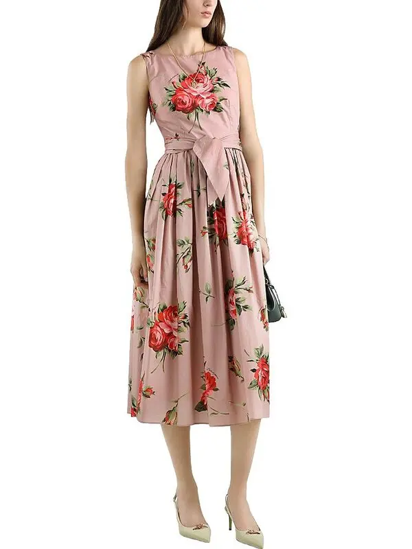Dolce & Gabbana Rose Bouquet Print Cotton Dress - Pink Print
