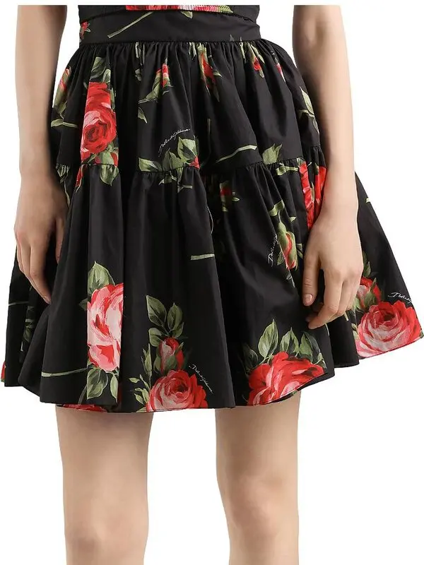 Dolce & Gabbana Rose Bouquet Print Short Skirt - Black Print