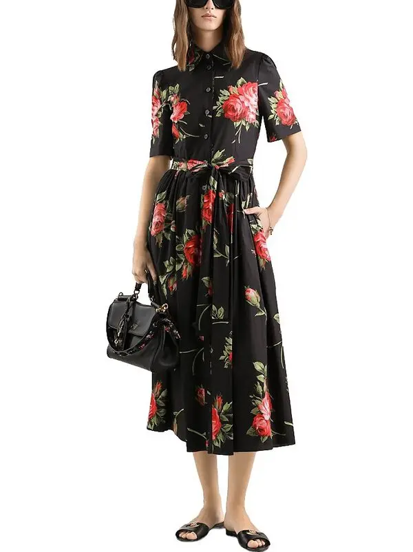 Dolce & Gabbana Rose Bouquet Print Shirt Dress - Black Print