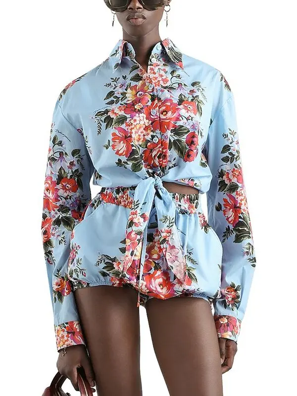 Dolce & Gabbana Flower Bouquet Print Cotton Shirt - Blue Print
