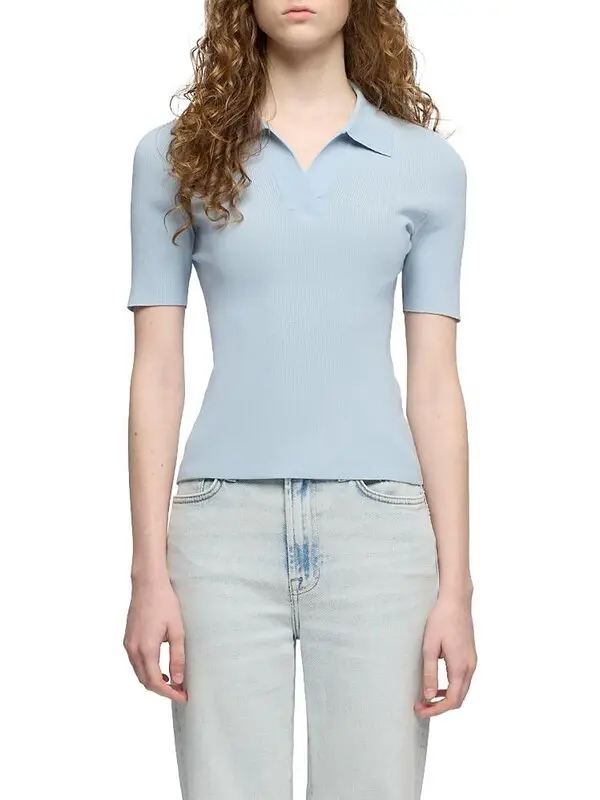 7 For All Mankind Short Sleeve Ribbed Polo - Rib Sky Blue