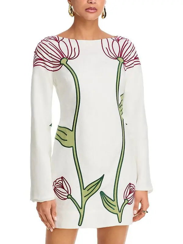 Farm Rio Long Sleeve Mini Dress - Off-white