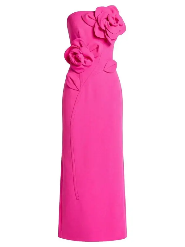 Mac Duggal Crepe Strapless Dress With 3d Flower Detail - Pink