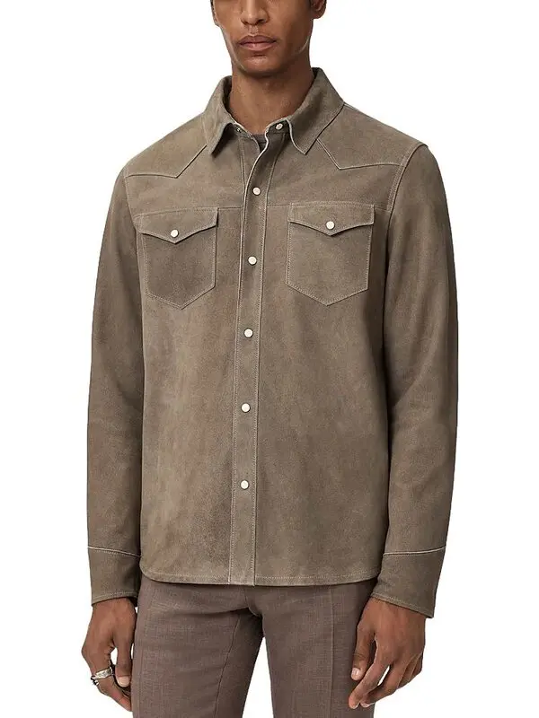John Varvatos Leather Shirt Jacket - Haze Grey
