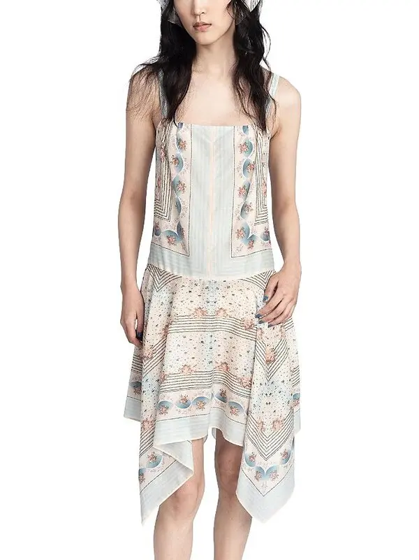 Anna Sui Heritage Scarf Print Dress - Sky Blue