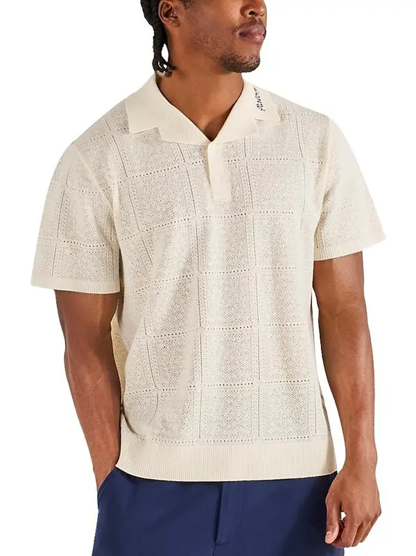 MALBON Resort Crochet Relaxed Fit Polo Shirt - Ivory