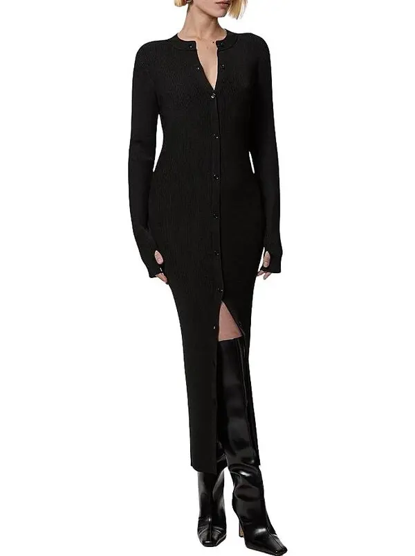 Karen Millen Button Through Ribbed Maxi Dress - Black