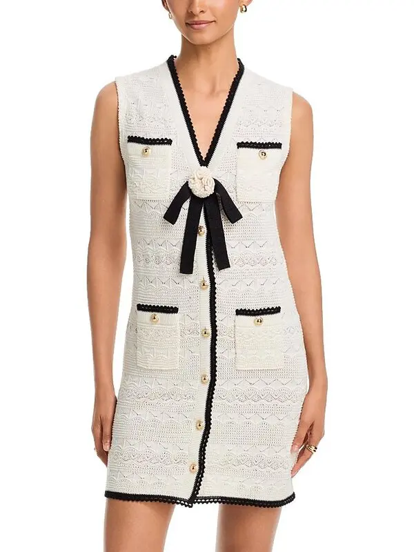 SELF-PORTRAIT Pointelle Knit Mini Dress - White