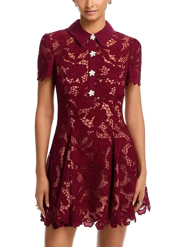 SELF-PORTRAIT Mini Lace Dress - Burgundy