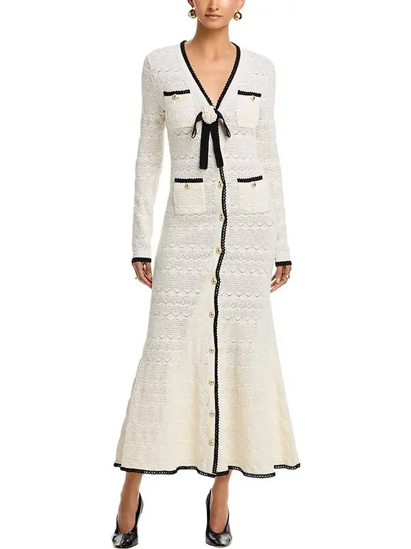 SELF-PORTRAIT Pointelle Knit Dress - White