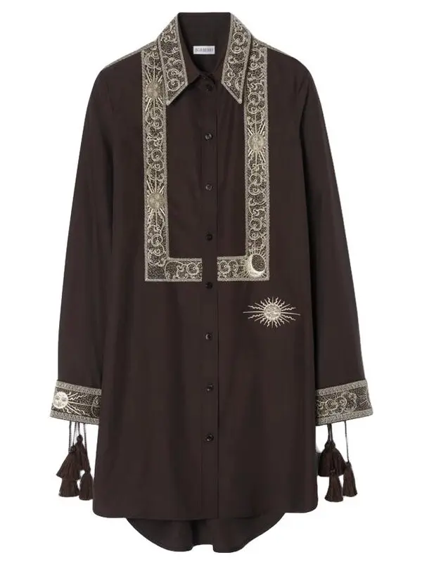 Burberry Embroidered Silk Shirt Dress - Campfire Brown