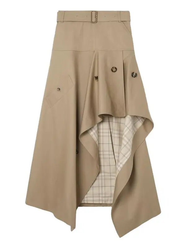 Burberry Gabardine Asymmetric Trench Skirt - Saltmarsh Beige