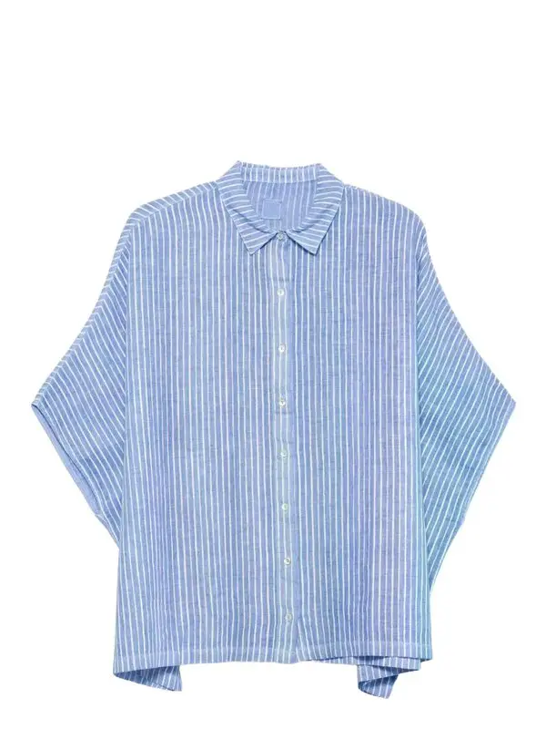 120% Lino Striped Linen Shirt - Blue